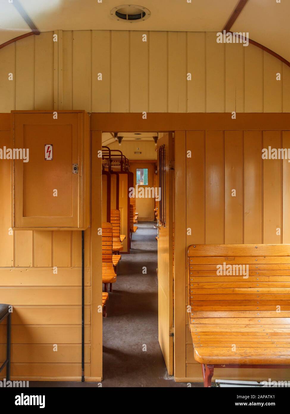 Old train carriage with wooden benches in third class Stock Photo - Alamy
