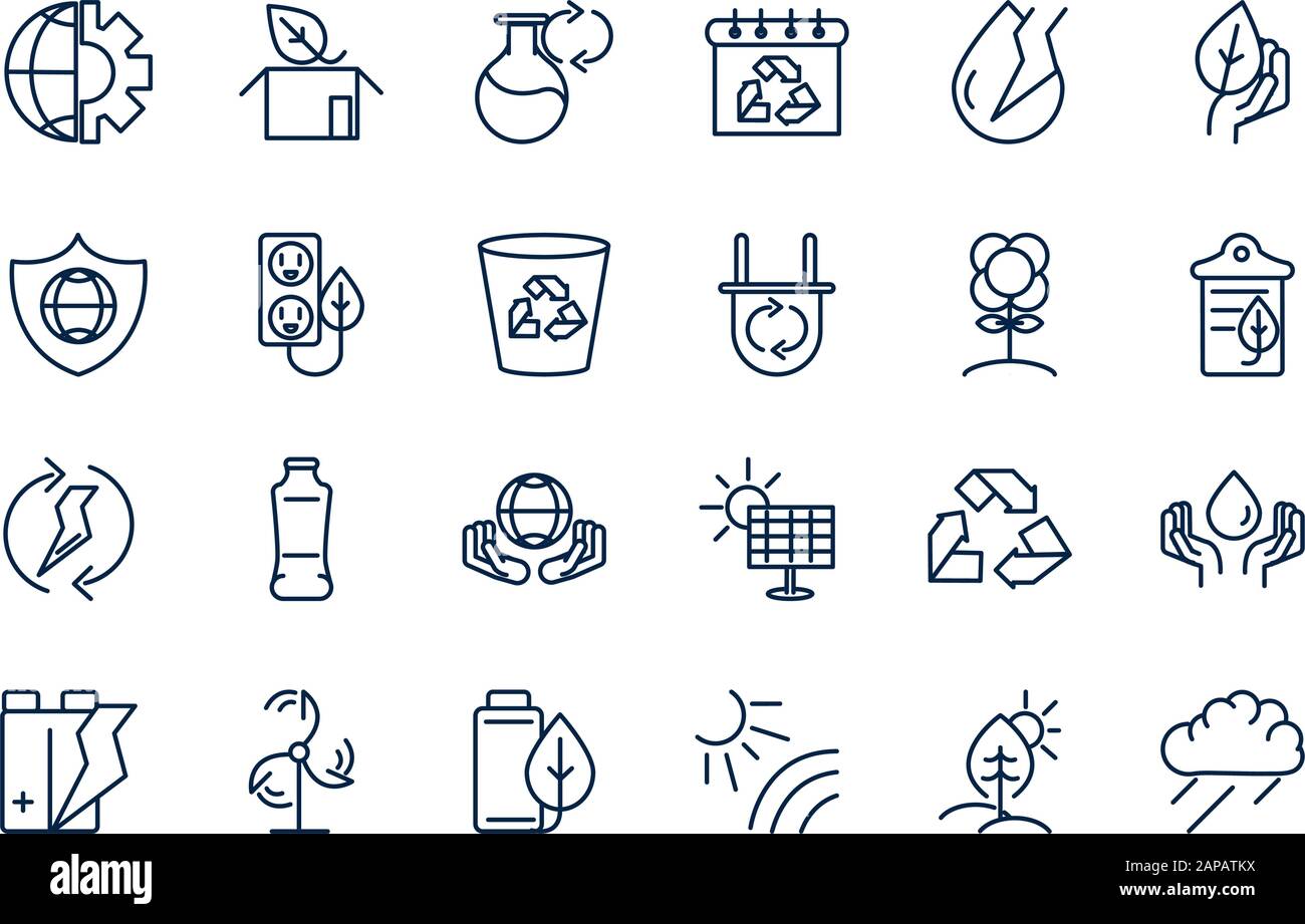 ecology environment renewable sustainable icons set linear vector ...