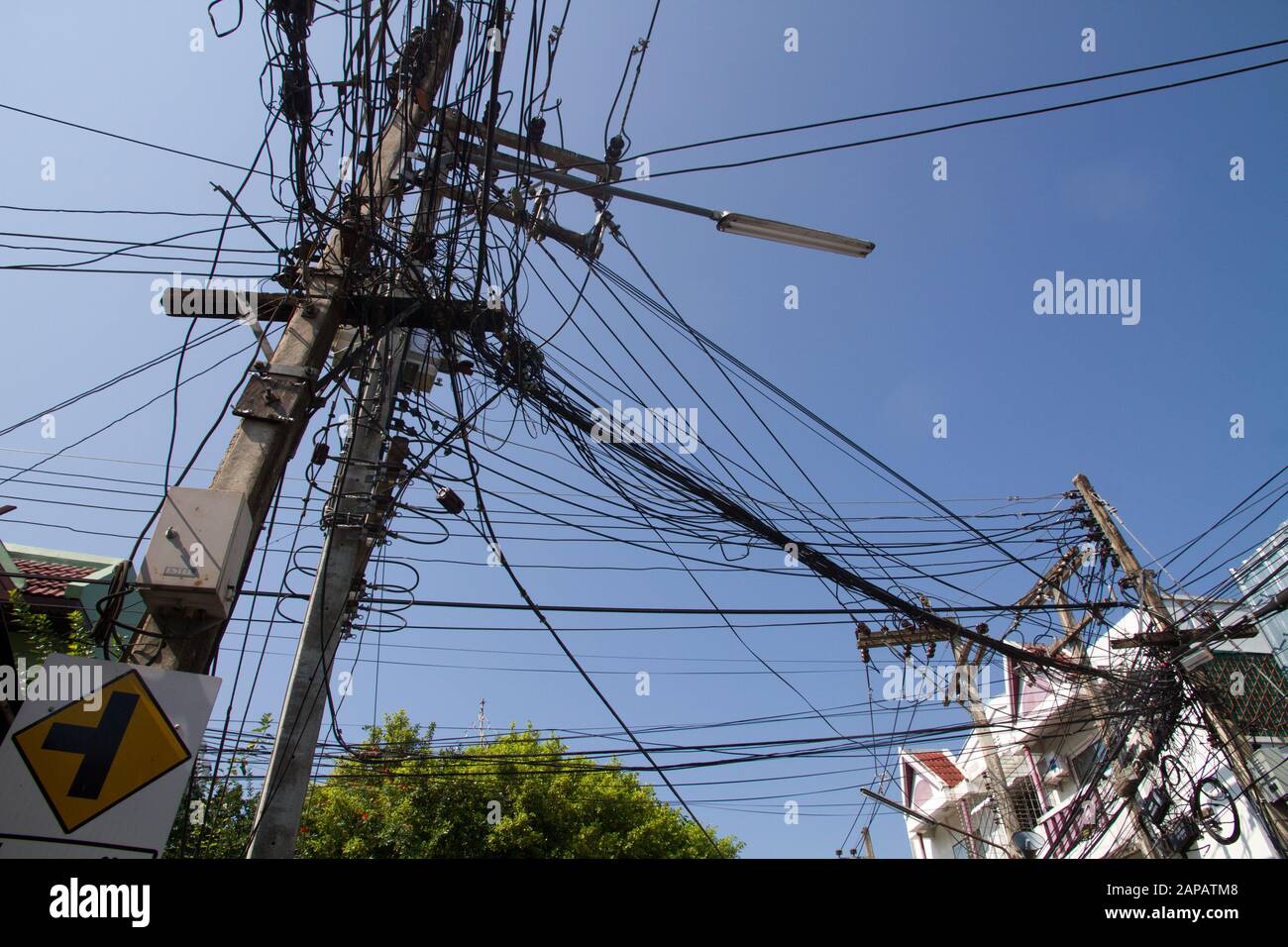 Power lines cables aerial in sky Chiang Mai Thailand Stock Photo - Alamy
