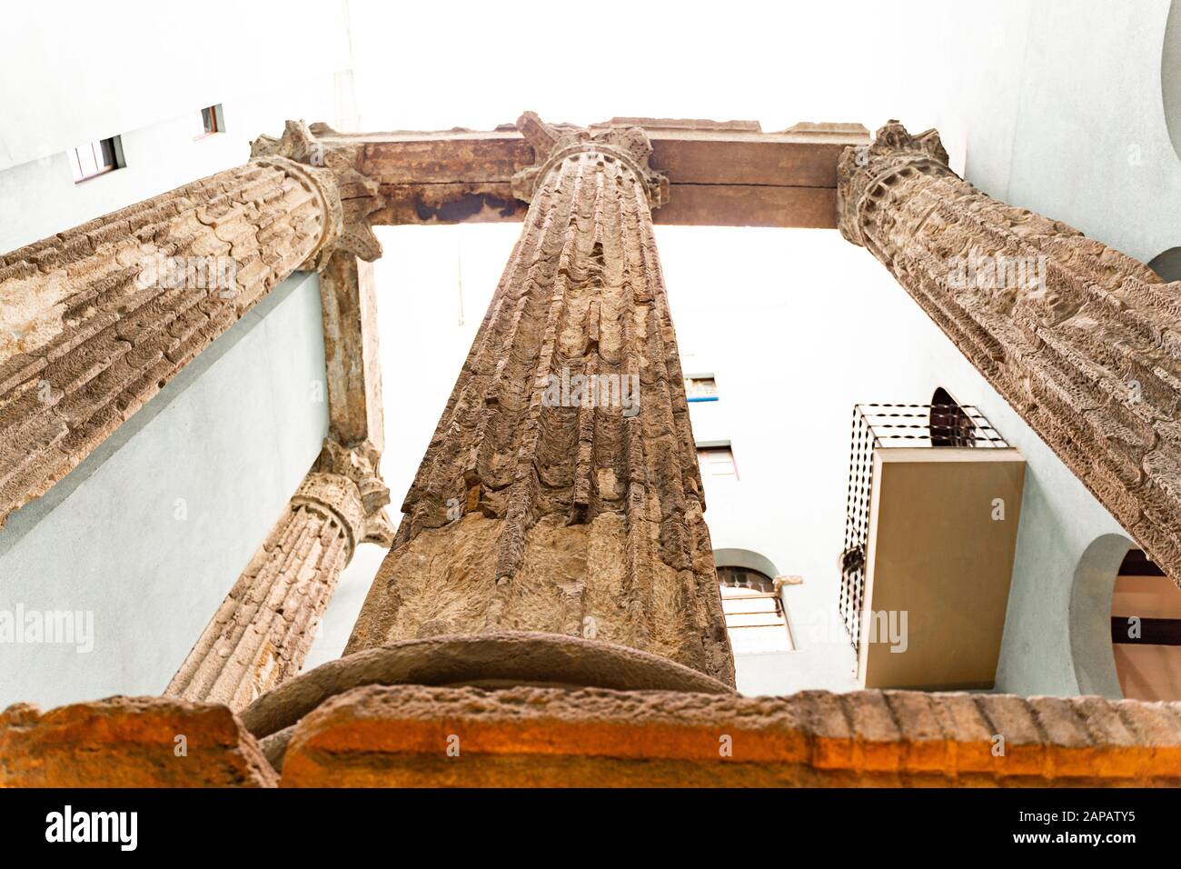 Roman columns of the temple dedicated to Augustus in Calle Paradis ...
