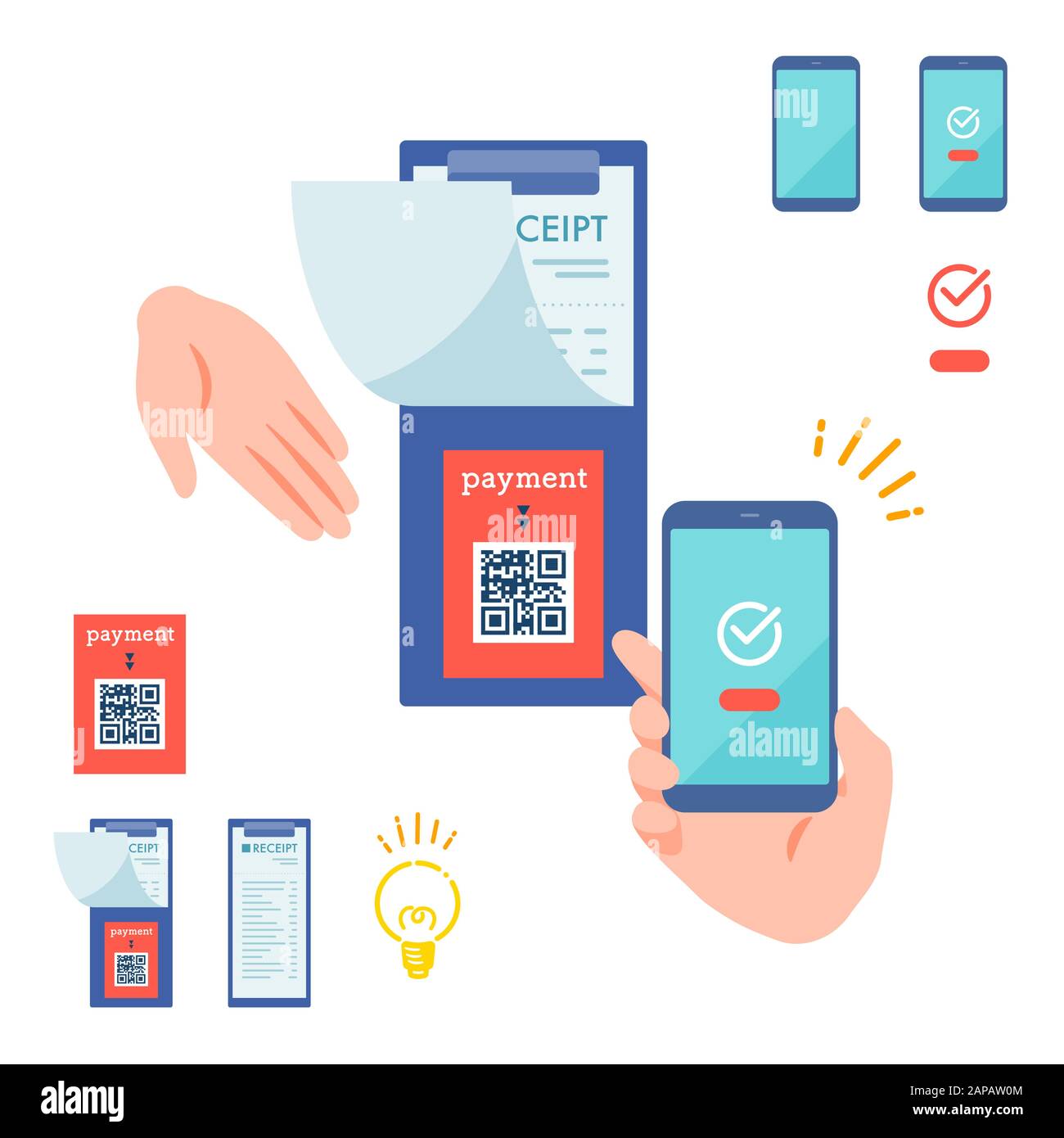 This is an illustration of QR code payment on a smartphone. This is a ...