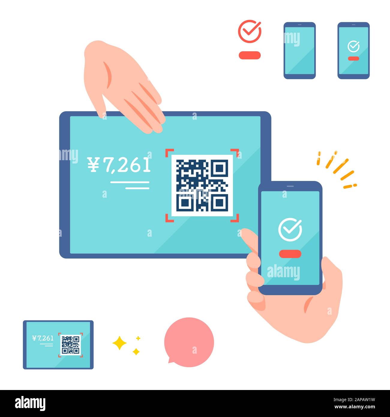This is an illustration of QR code payment on a smartphone. This is a ...