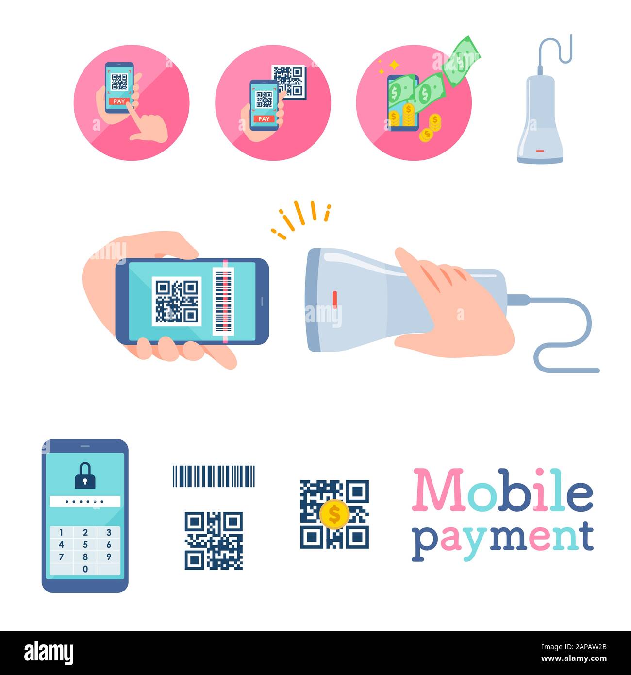 Illustration of QR code payment by smartphone. This is a neat vector ...