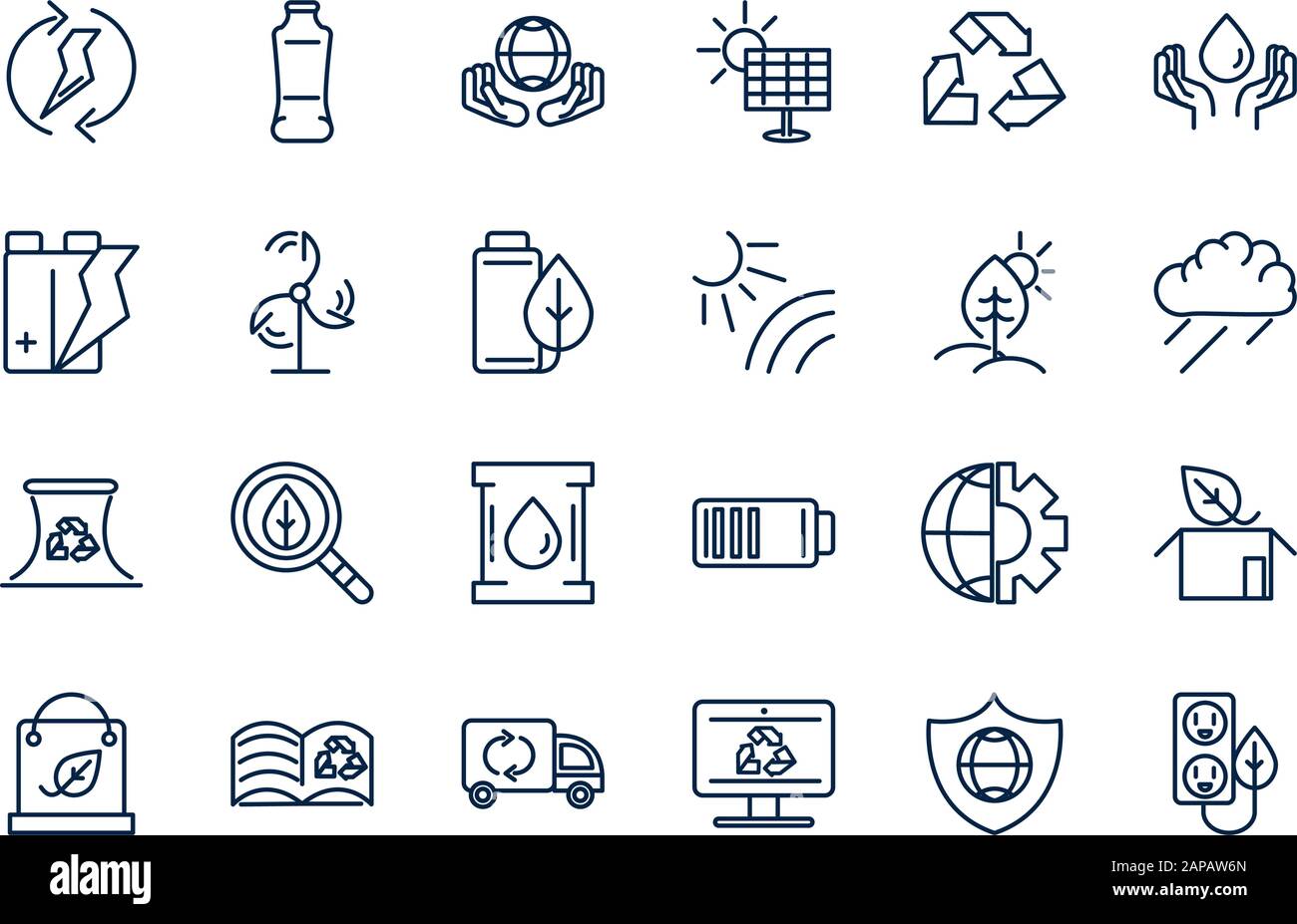 ecology environment renewable sustainable icons set linear vector ...