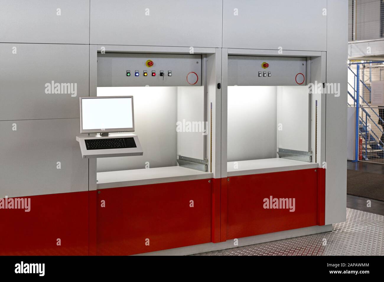 Automated vertical storage system in modern warehouse Stock Photo - Alamy