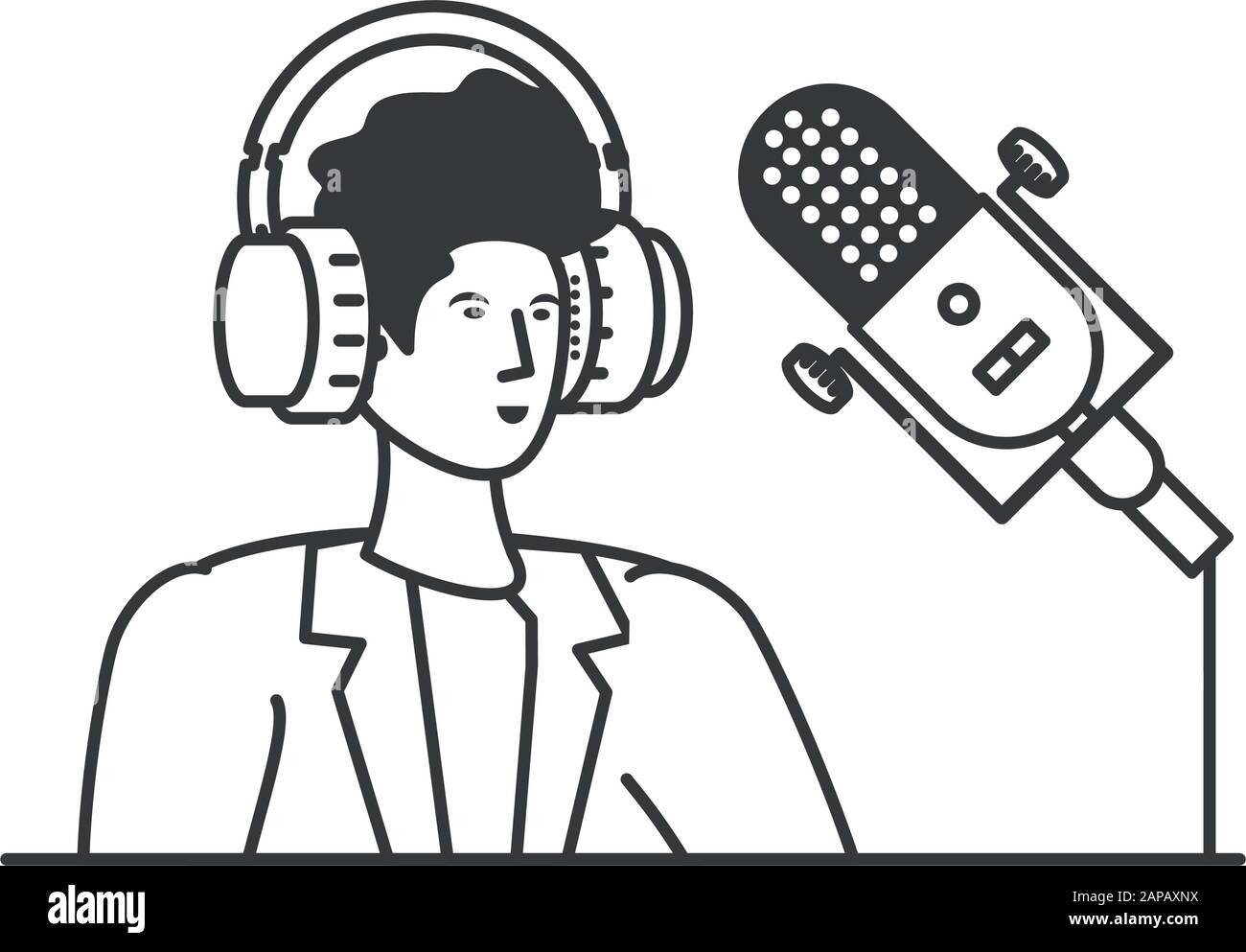 young man with earphones and microphone vector illustration design ...