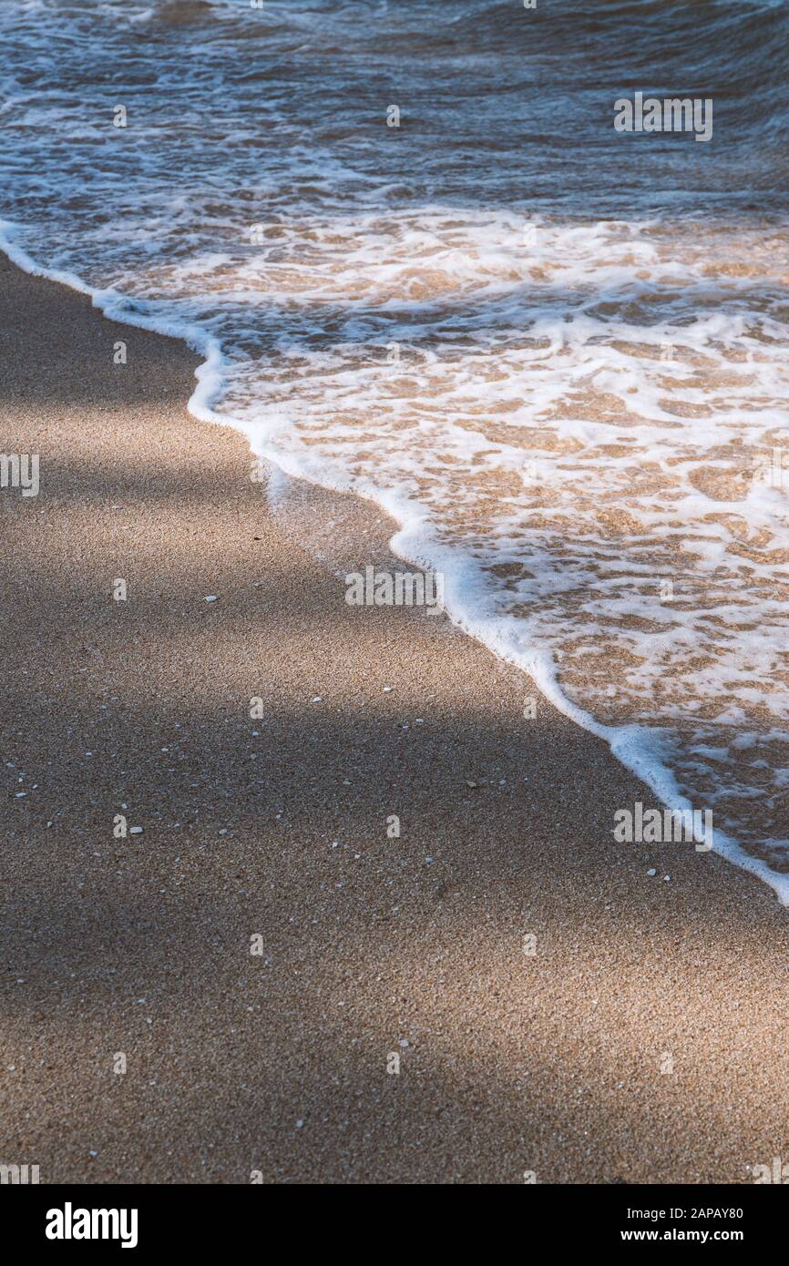 Nature background. Beach scene with sea waves and sand. Light and ...