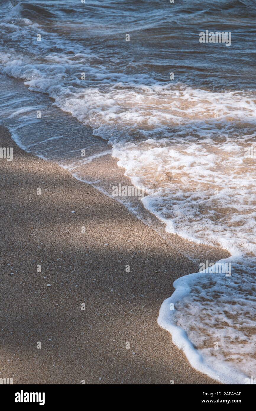 Nature background. Beach scene with sea waves and sand. Light and ...