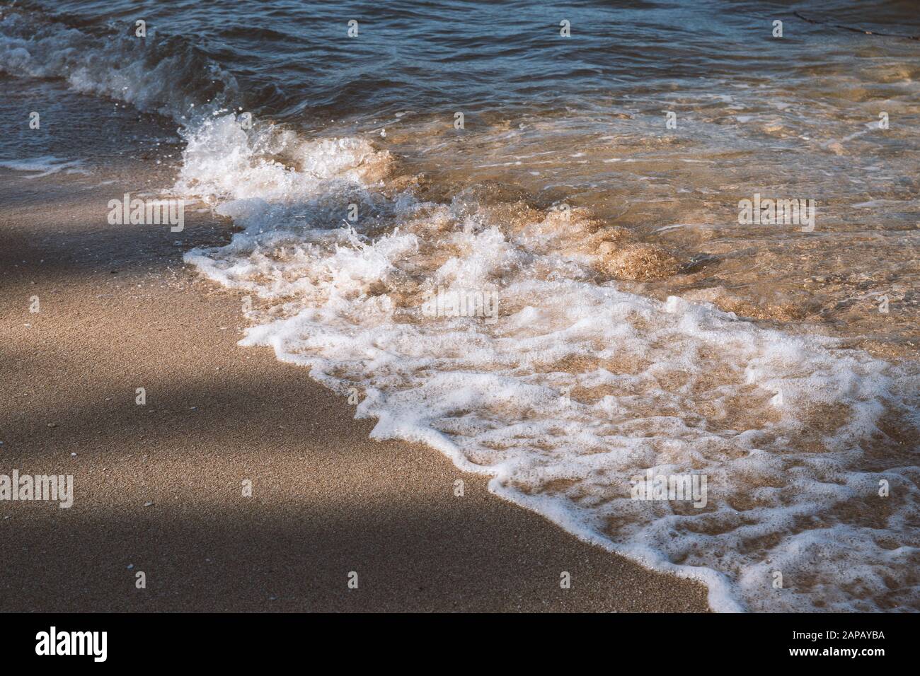 Nature background. Beach scene with sea waves and sand. Light and ...