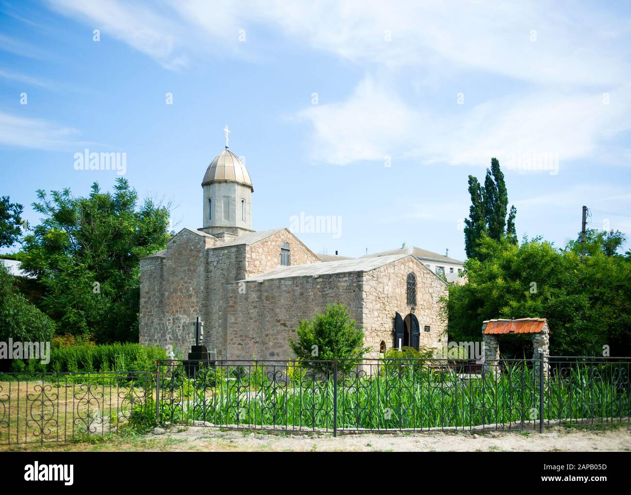 small old stone church in a small town Stock Photo - Alamy