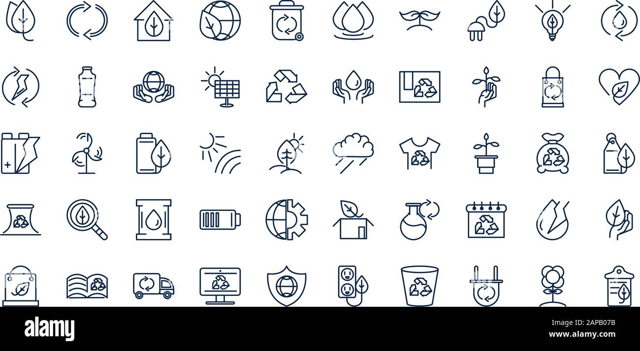 ecology environment renewable sustainable icons set linear vector ...