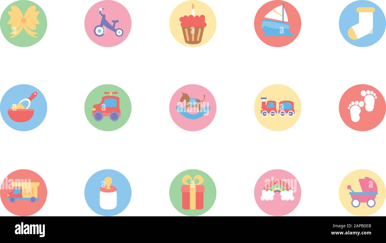 baby objects and toys icon set design, Child newborn childhood ...