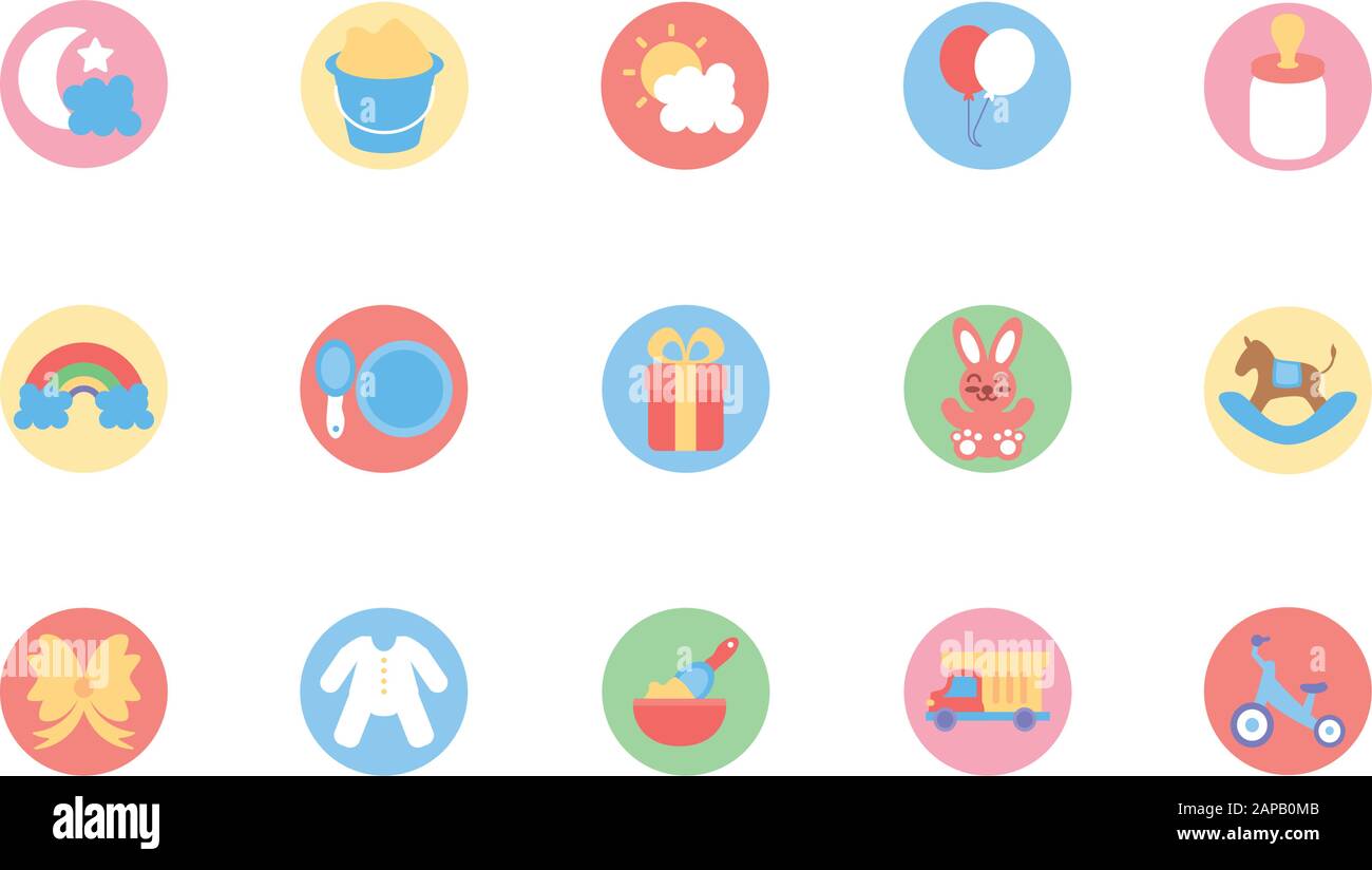 baby objects and toys icon set design, Child newborn childhood ...