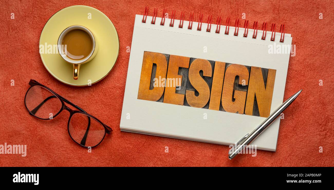 design word abstract in vintage letterpress wood type in a sketchbook ...