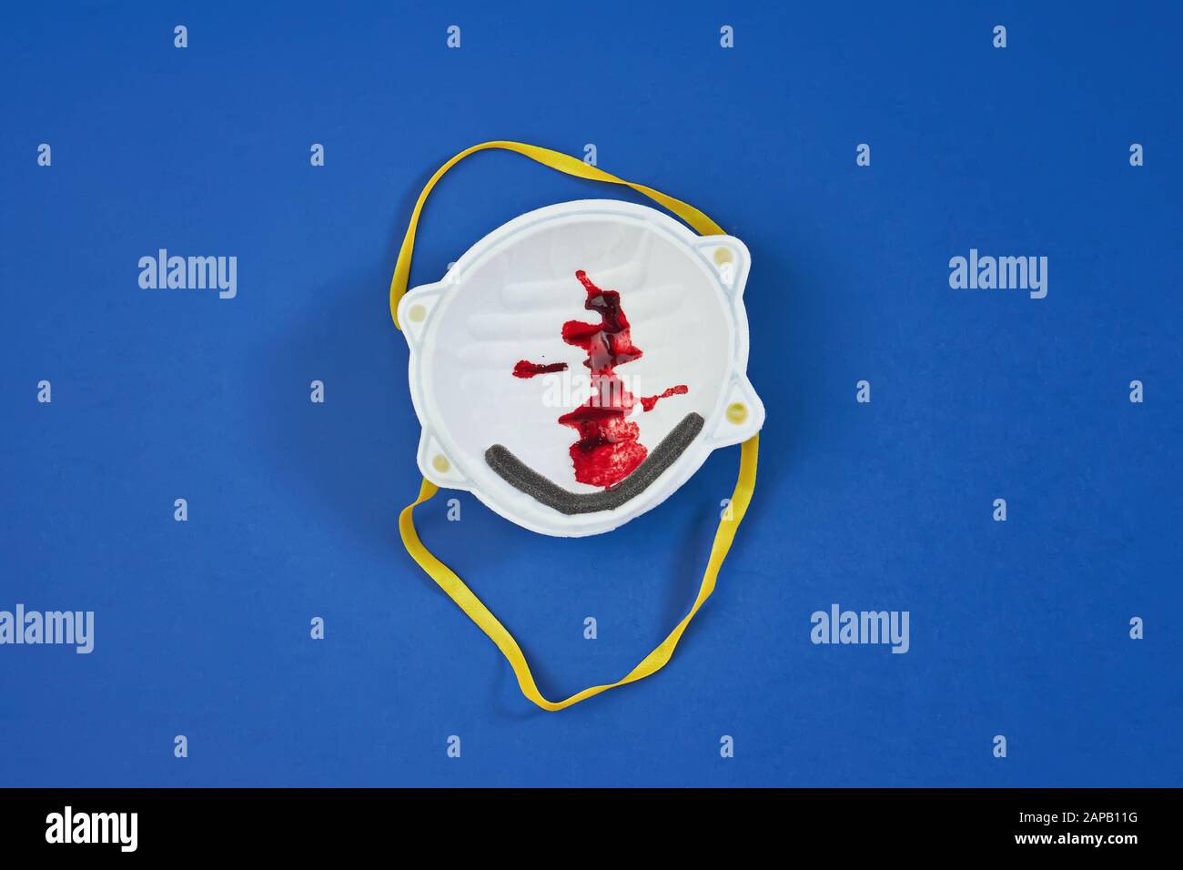 Traces of blood on protective mask, blood cough from coronavirus MERS ...