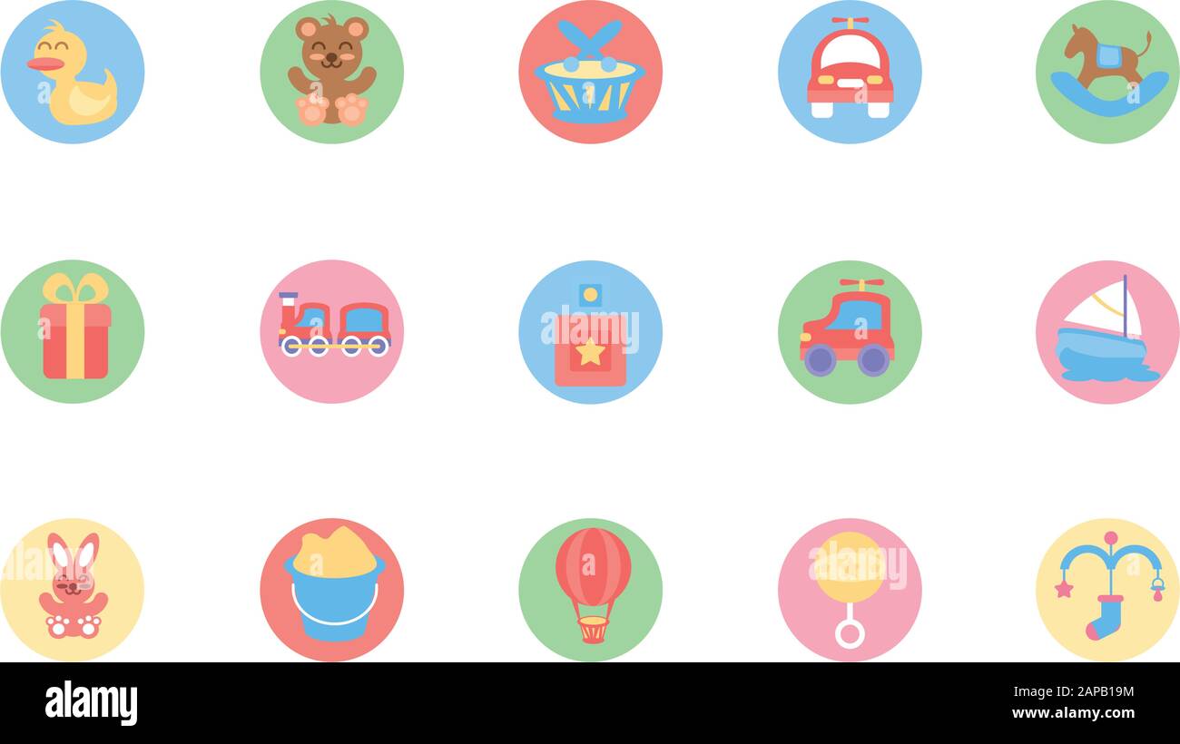 baby objects and toys icon set design, Child newborn childhood ...