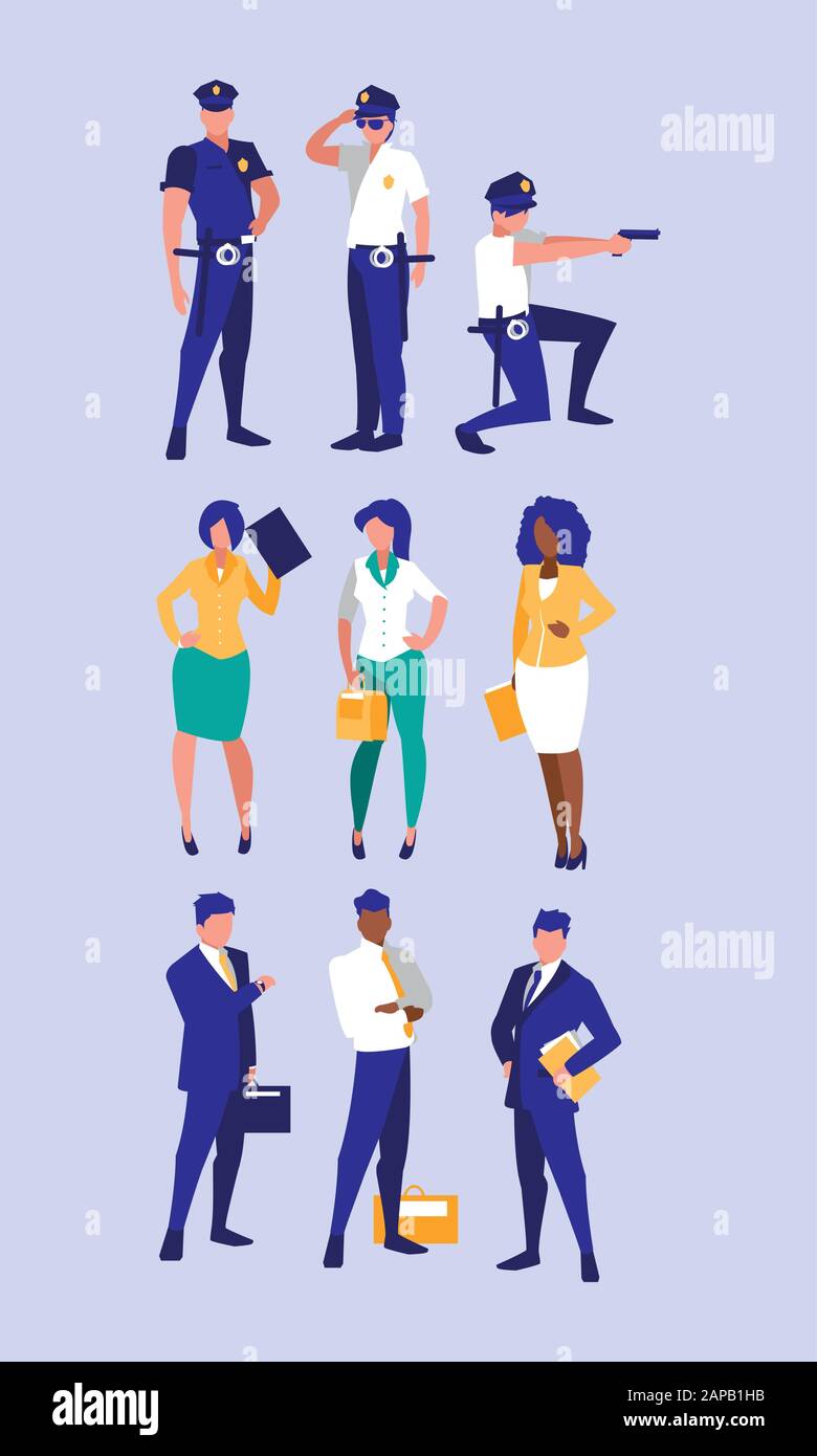 Set of women and men design, Workers actions working occupation jobs ...