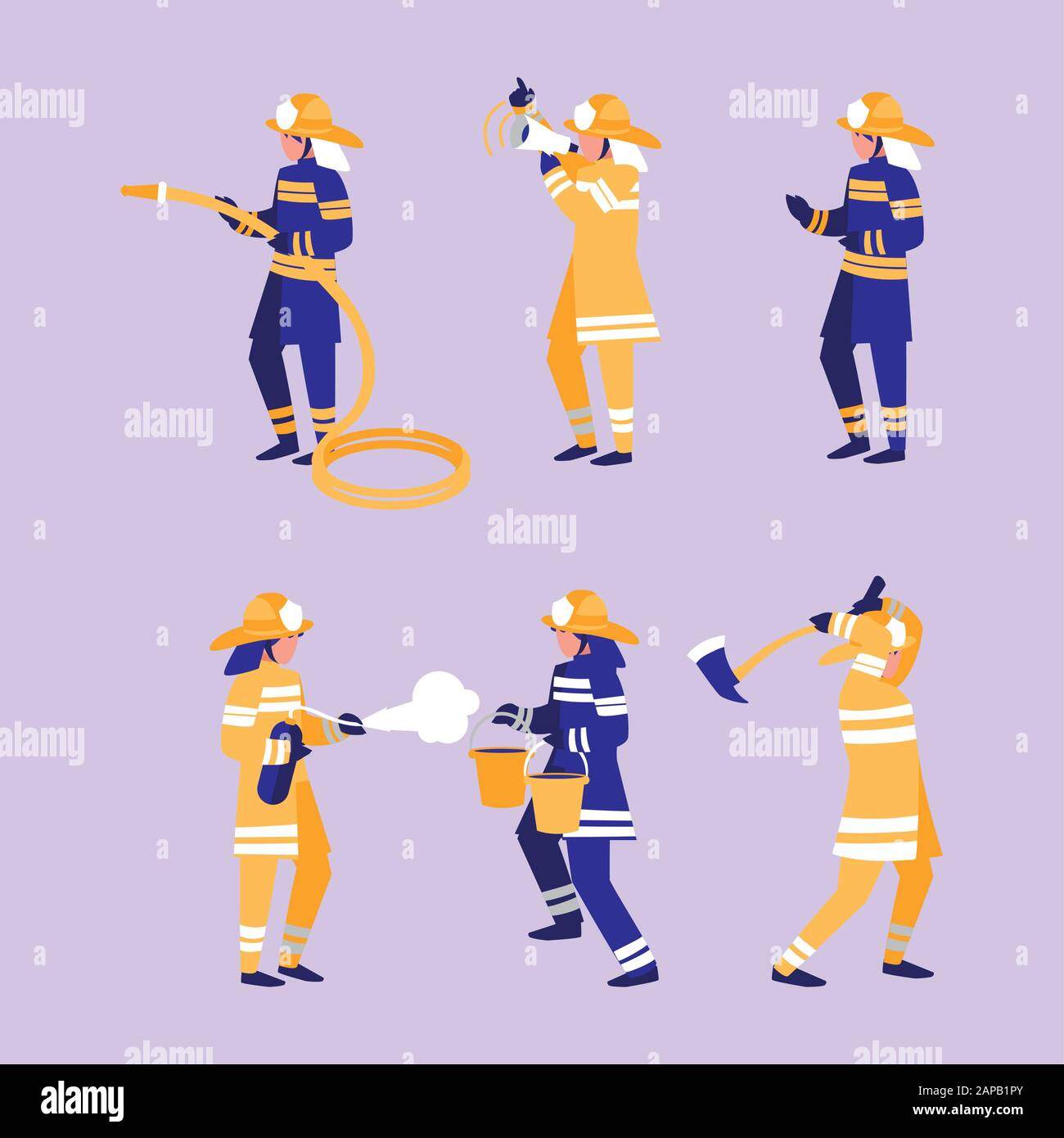 Set of firefighter men design, Emergency rescue save department 911 ...