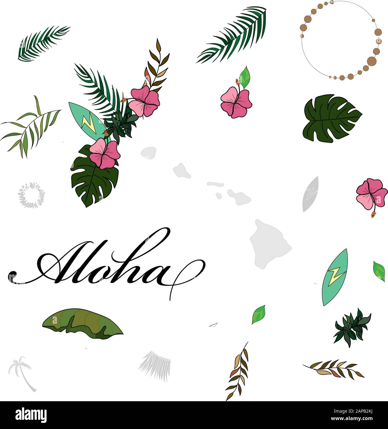 Hawaii themed vector illustrations elements Stock Vector Image & Art ...