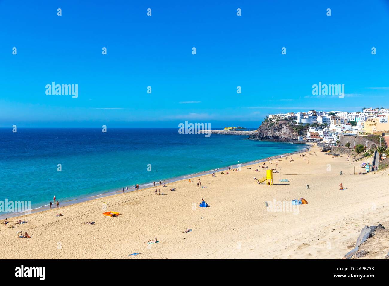 Beach in Morro del Jable town (Morro Jable beach) on Fuerteventura ...