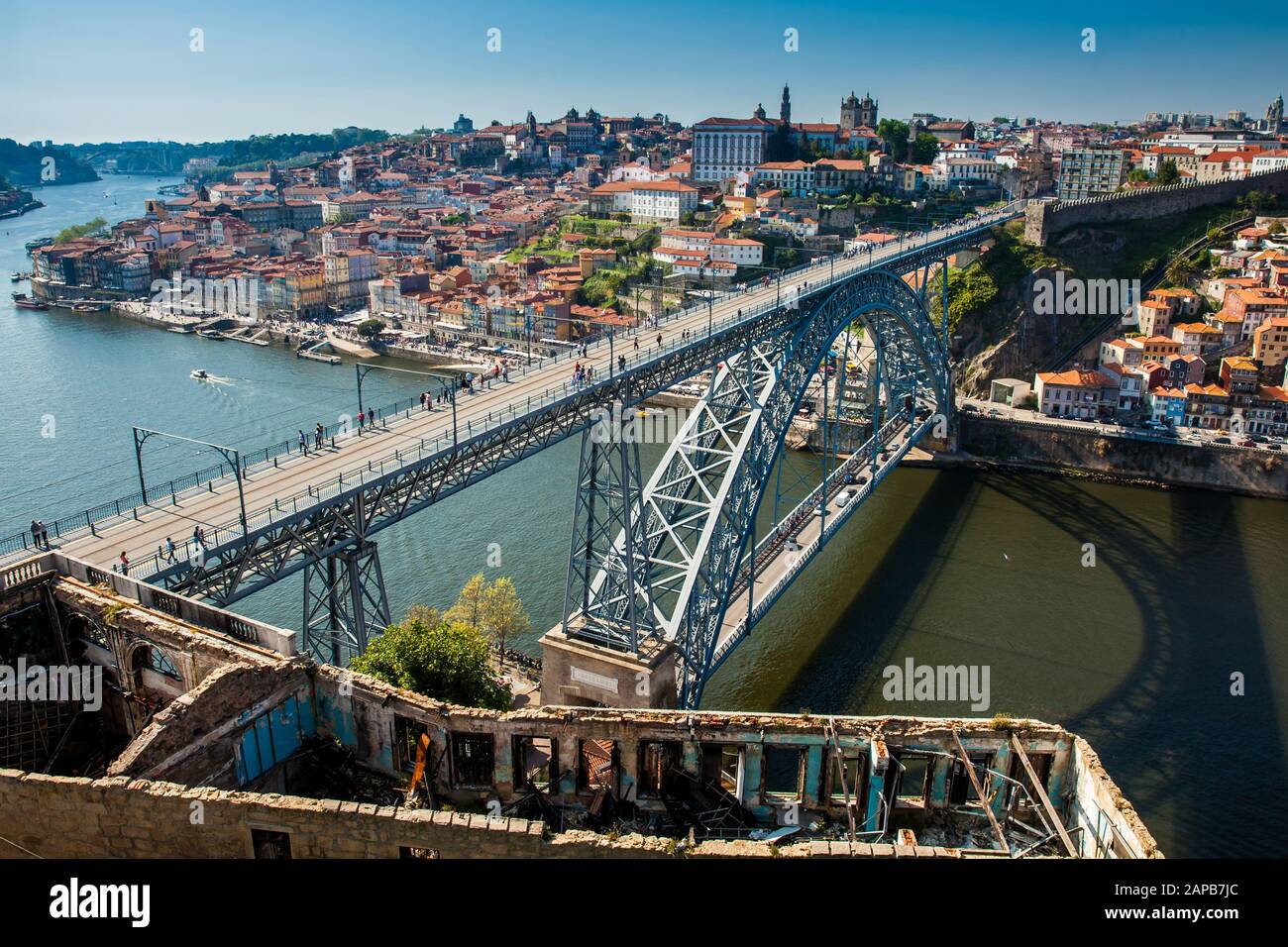 OPORTO, PORTUGAL - MAY, 2018: View of Porto city and the Dom Luis I ...