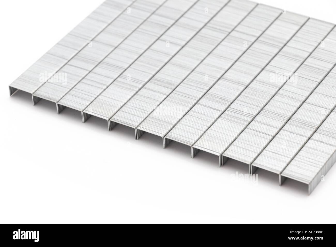 Rows of staples on white background Stock Photo - Alamy