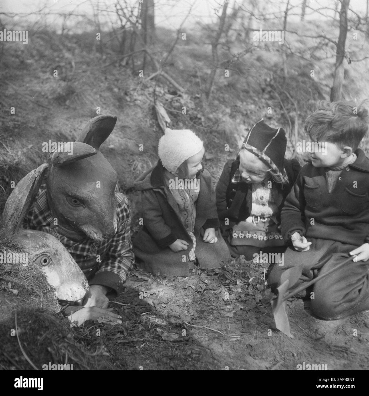 Easter bunny with children Black and White Stock Photos & Images - Alamy