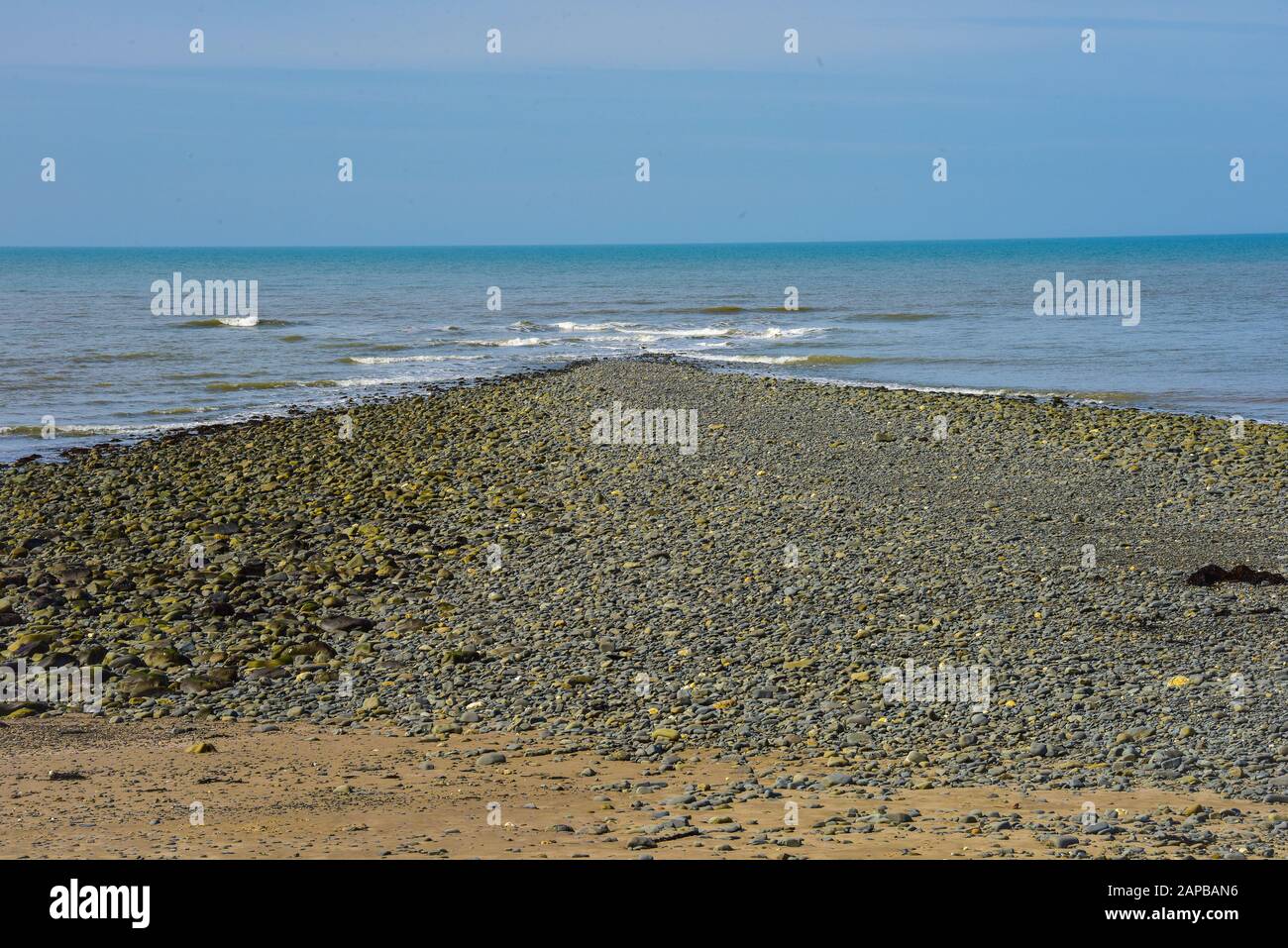 Sarn Wallog, in Welsh called Sarn Gynfelyn stretches out into Cardigan ...