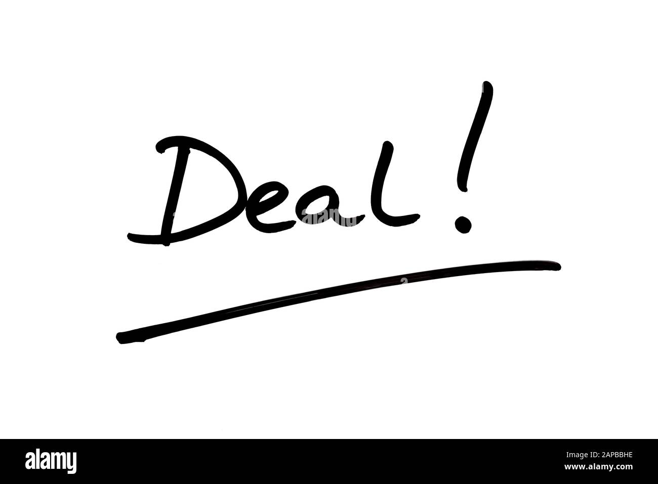 Close-up of the word Deal! handwritten on a white background Stock ...