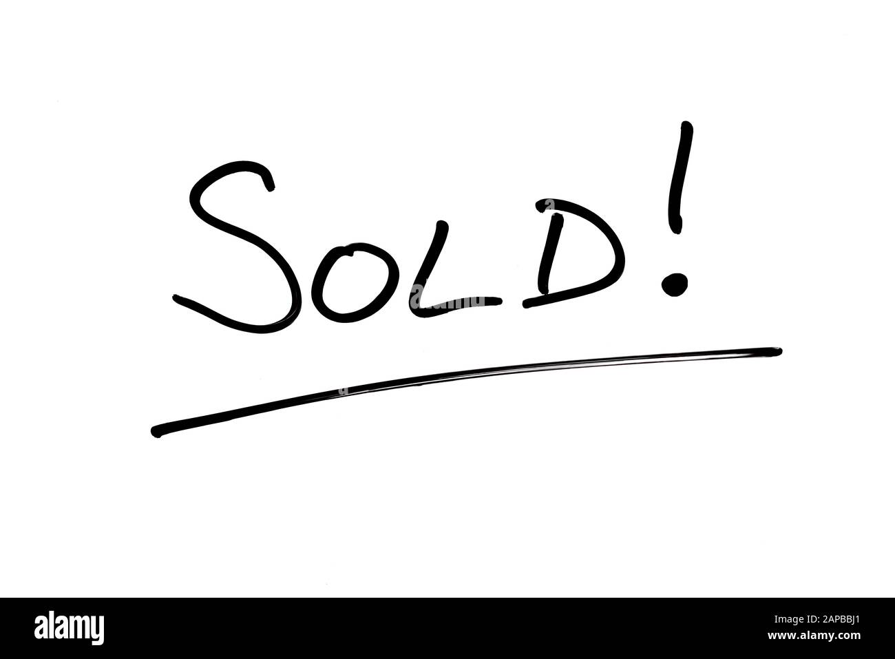 Close-up of the word Sold! handwritten on a white background Stock ...