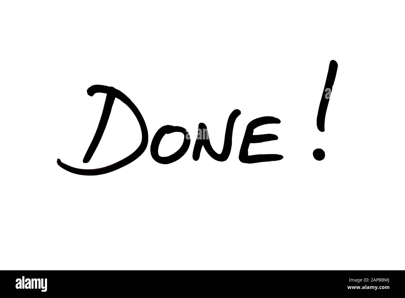 Done! handwritten on a white background Stock Photo - Alamy