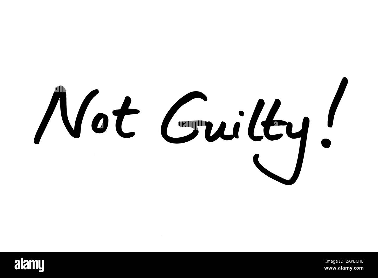 Not Guilty! handwritten on a white background Stock Photo - Alamy