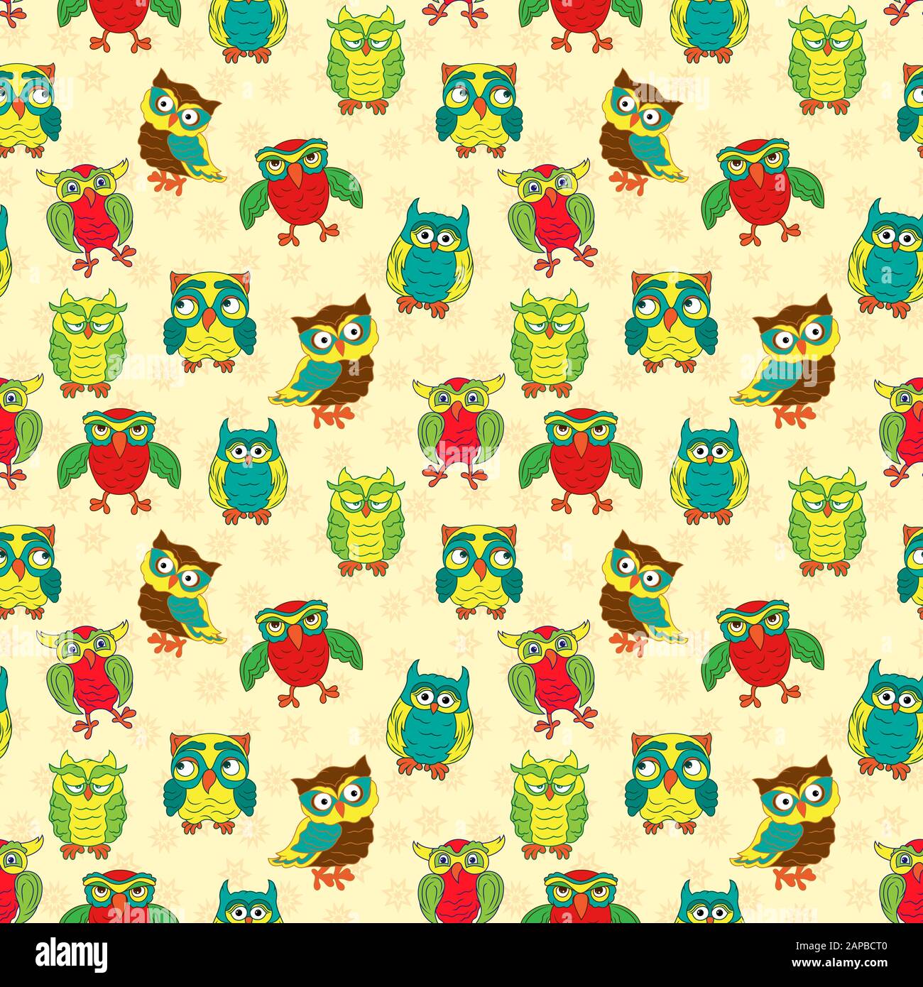 Seamless texture with colorful cartoon funny owls for children ...
