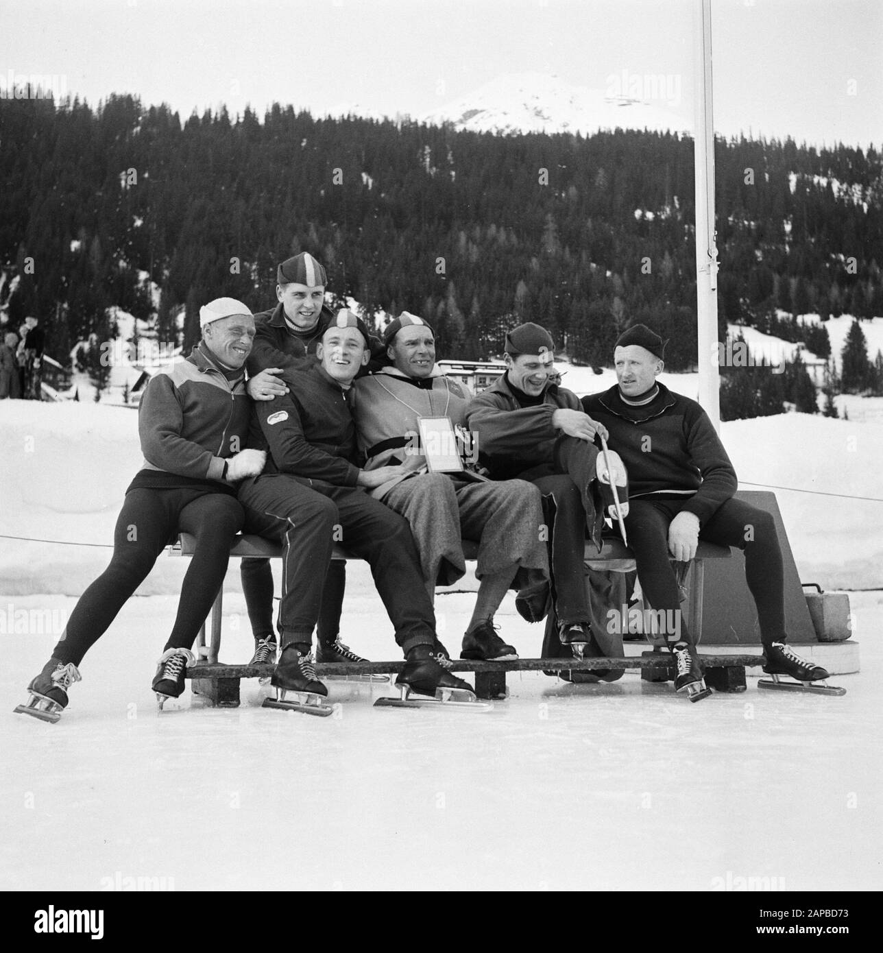 Davos. Dutch skating team; Olsthoorn, Maarse, Broekman, Huiskes and van ...