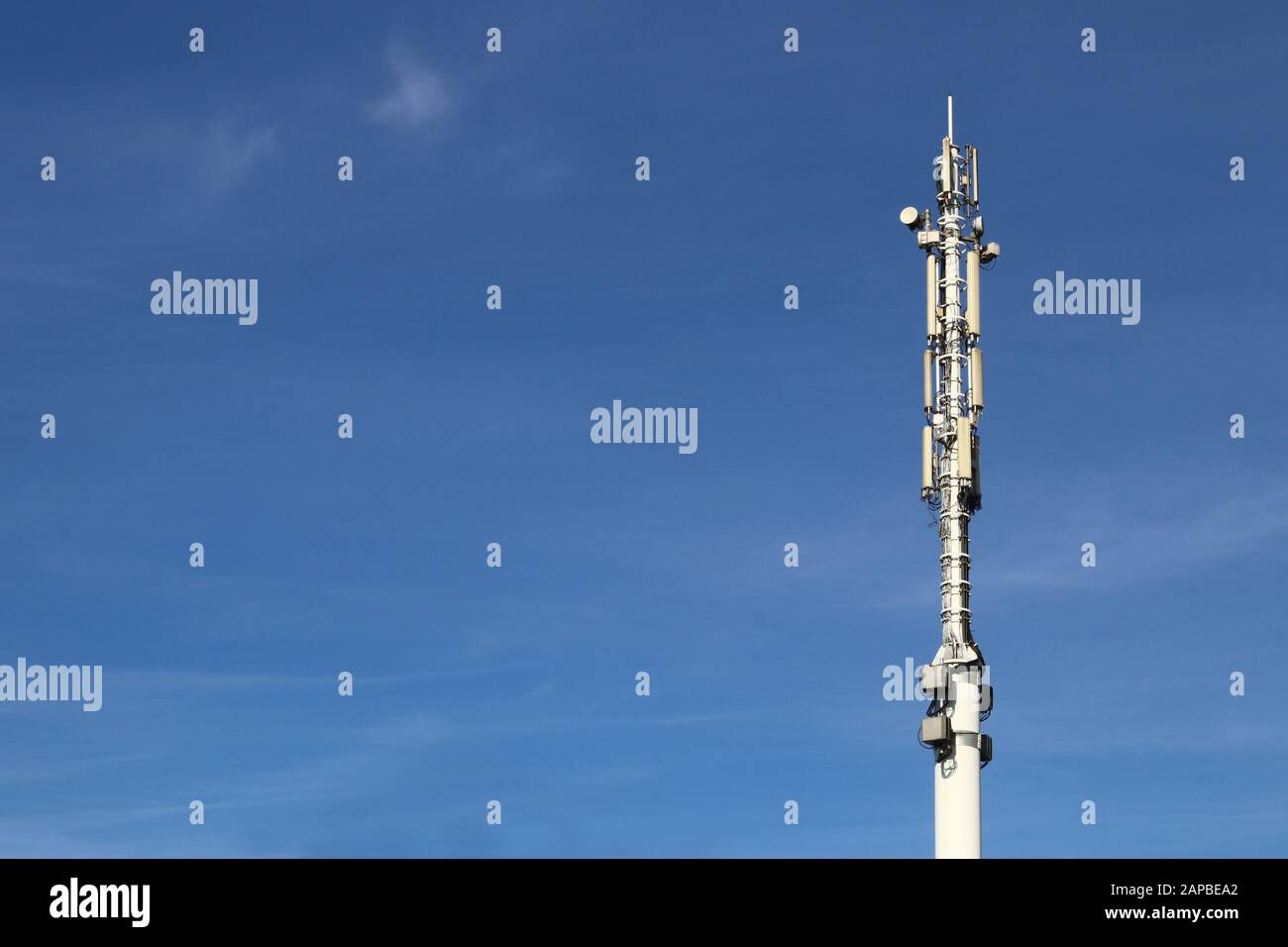 5G telephone and telecommunication antennas installed in the city Stock ...