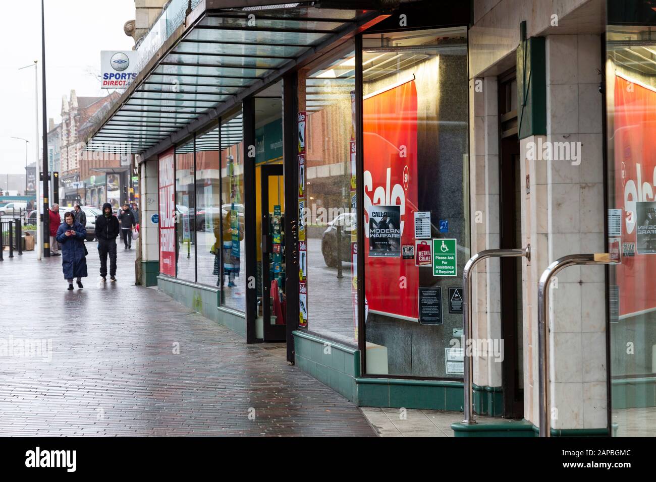 Poundland and Sports Direct window display on Abington street ...