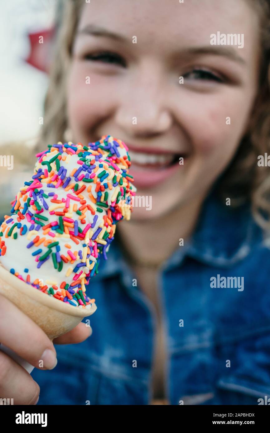 Girl at ice cream stand Stock Photo - Alamy