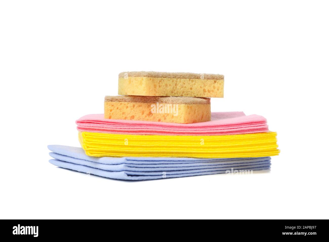 Sponges and rags for cleaning isolated on white background Stock Photo ...