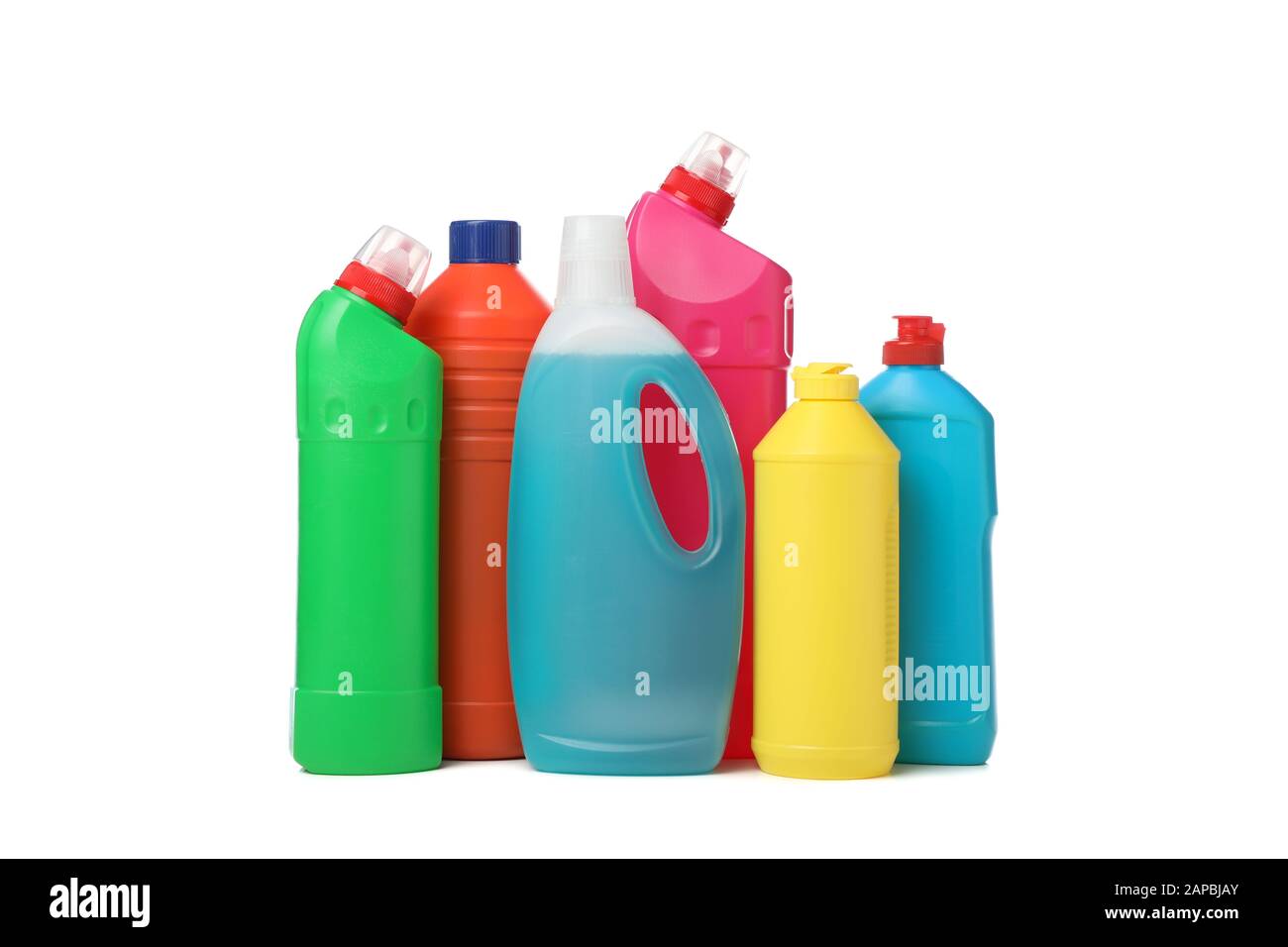 Group of bottles with detergent isolated on white background Stock ...