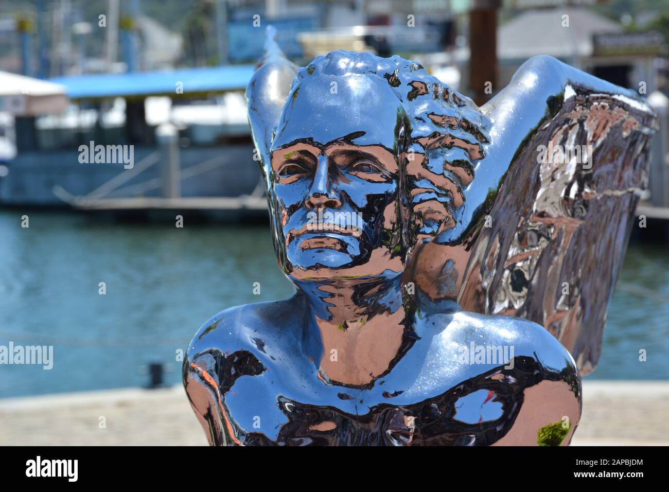 The statue "Zephyr" stands at the waterfront harbour in Kysna South ...