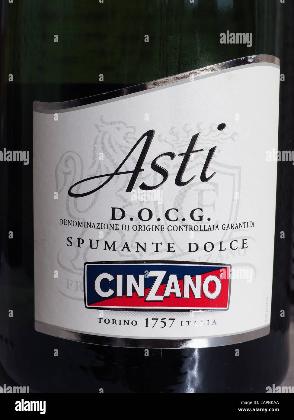 TURIN, ITALY - CIRCA JANUARY 2020: Cinzano label on wine bottle Stock ...