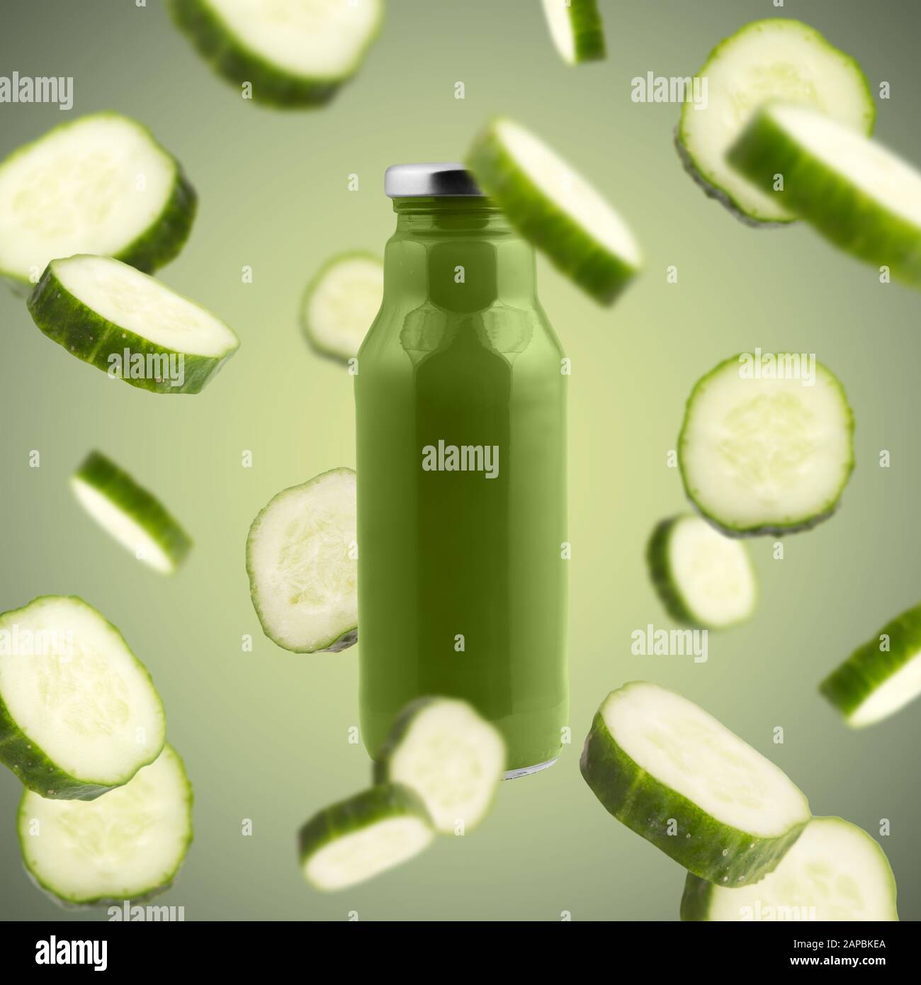 Detox drinks of natural components, flying cucumber slices Stock Photo ...