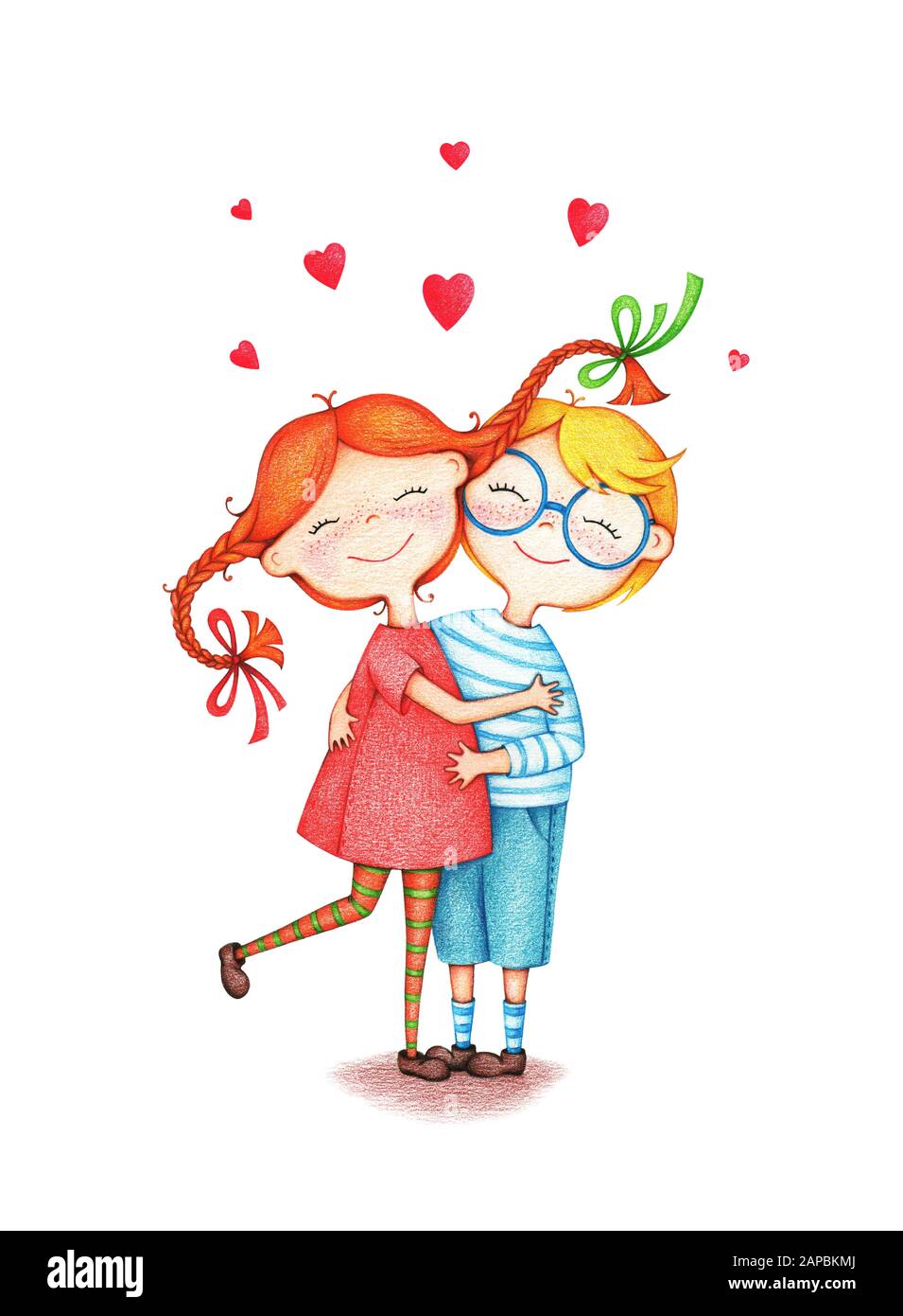 Hand drawn illustration of sentimental happy couple in love bonding ...