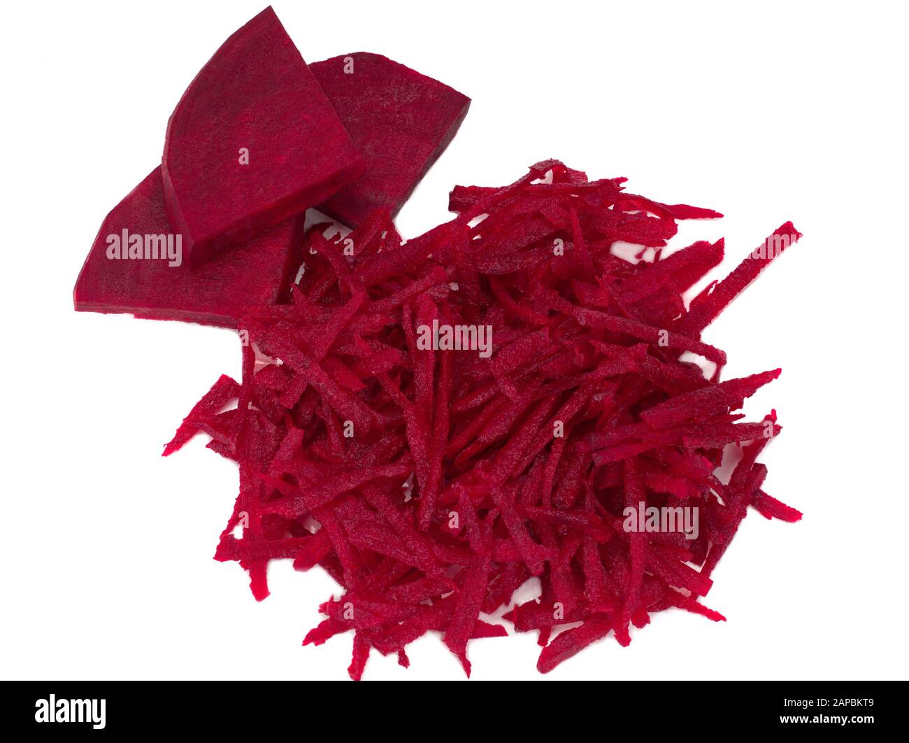 Three pieces of beetroot and grated beets on white background Stock ...