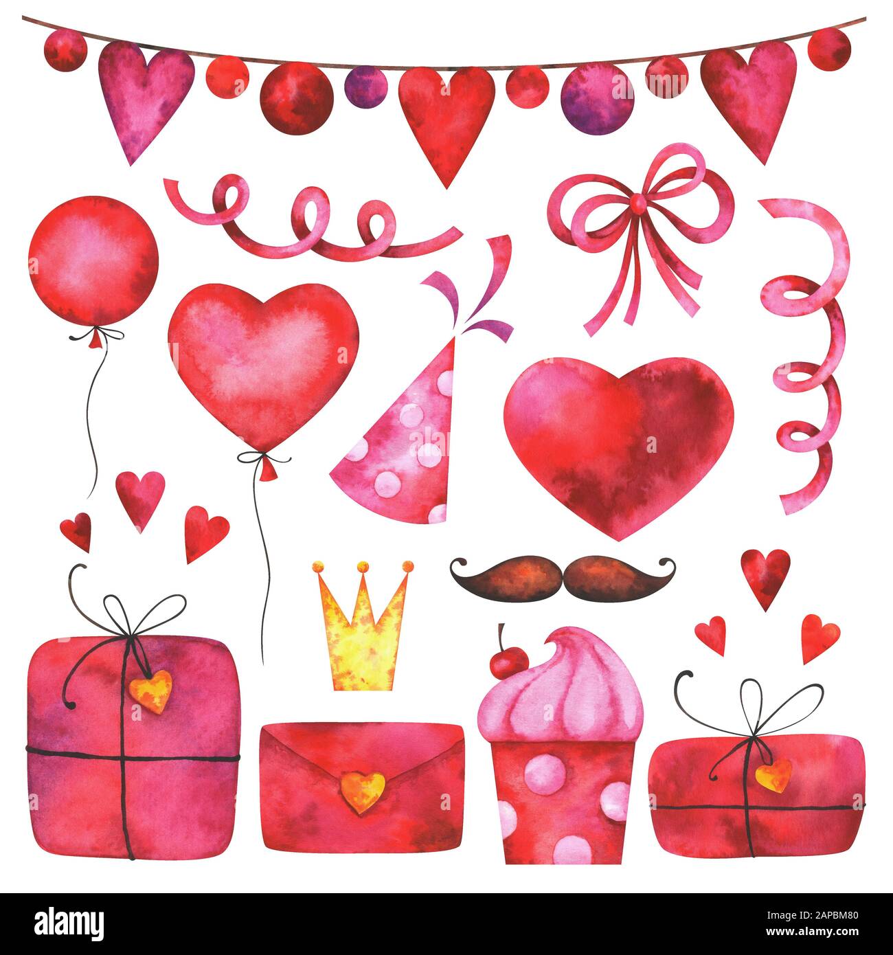 Hand painted Valentine's day clip art set Stock Photo - Alamy