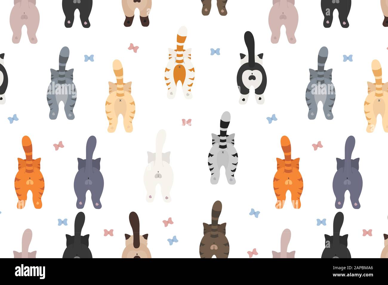 Cats poses behind. Cat`s butts. Flat design pattern. Vector ...