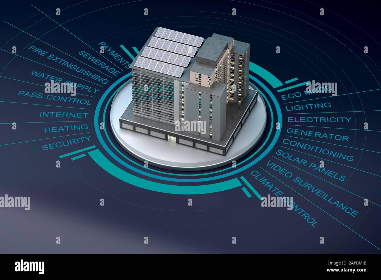 modern smart house with infographics. 3d rendering Stock Photo - Alamy