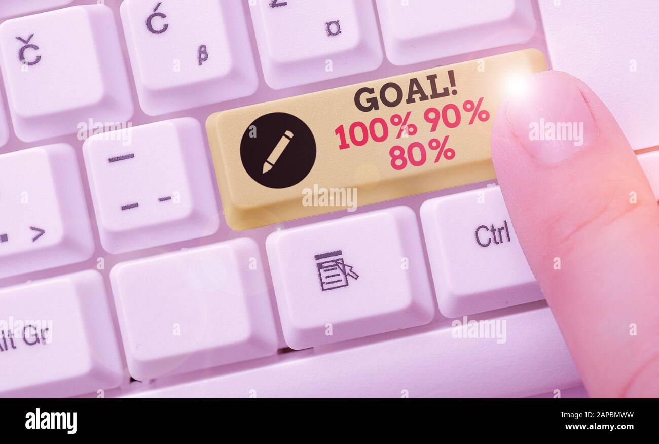 Handwriting text Goal 100 90 80. Conceptual photo Percentage of your ...