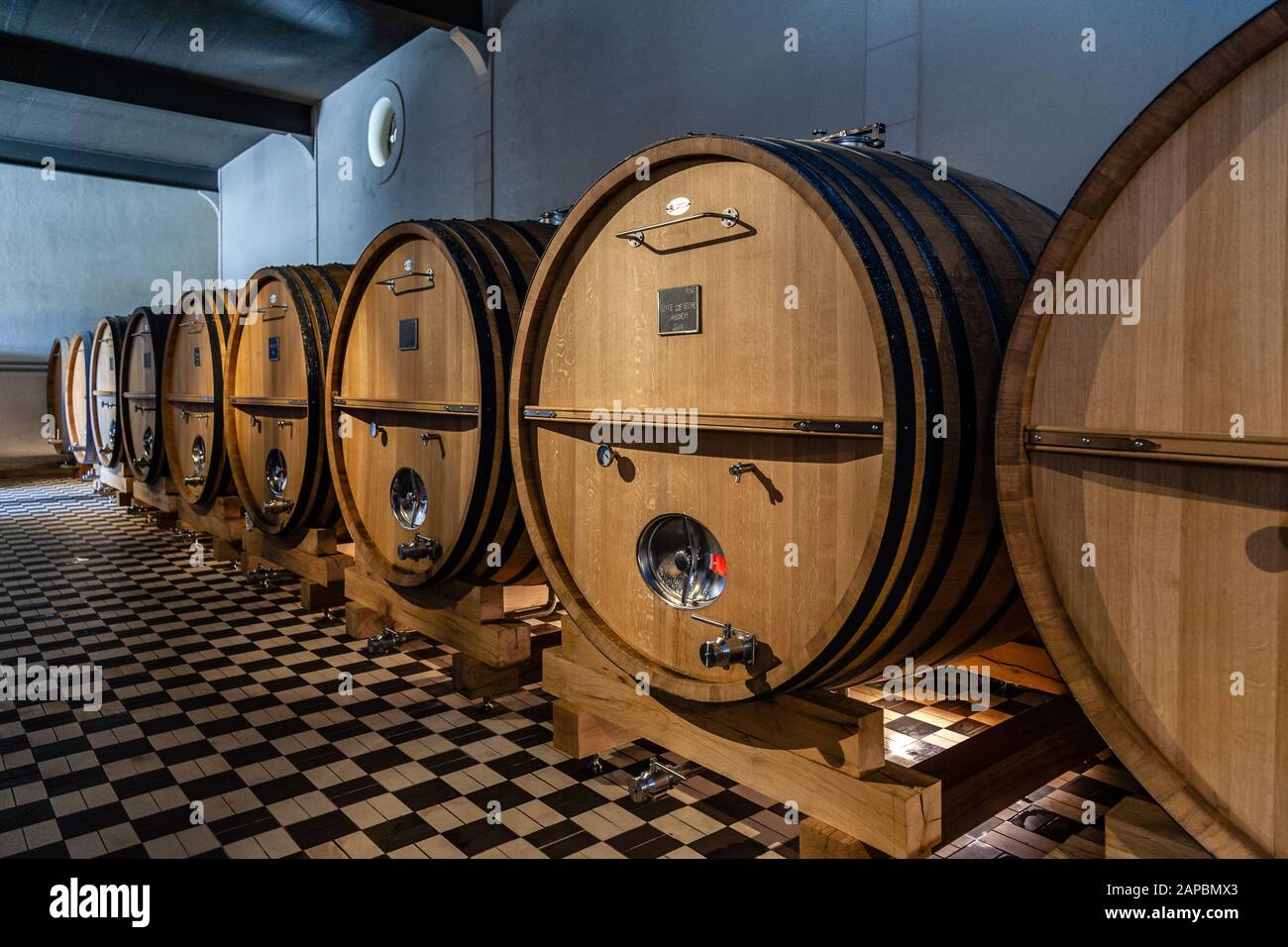 France Lyon 2019-06-21 stack of wooden barrels, aging, fermentation ...