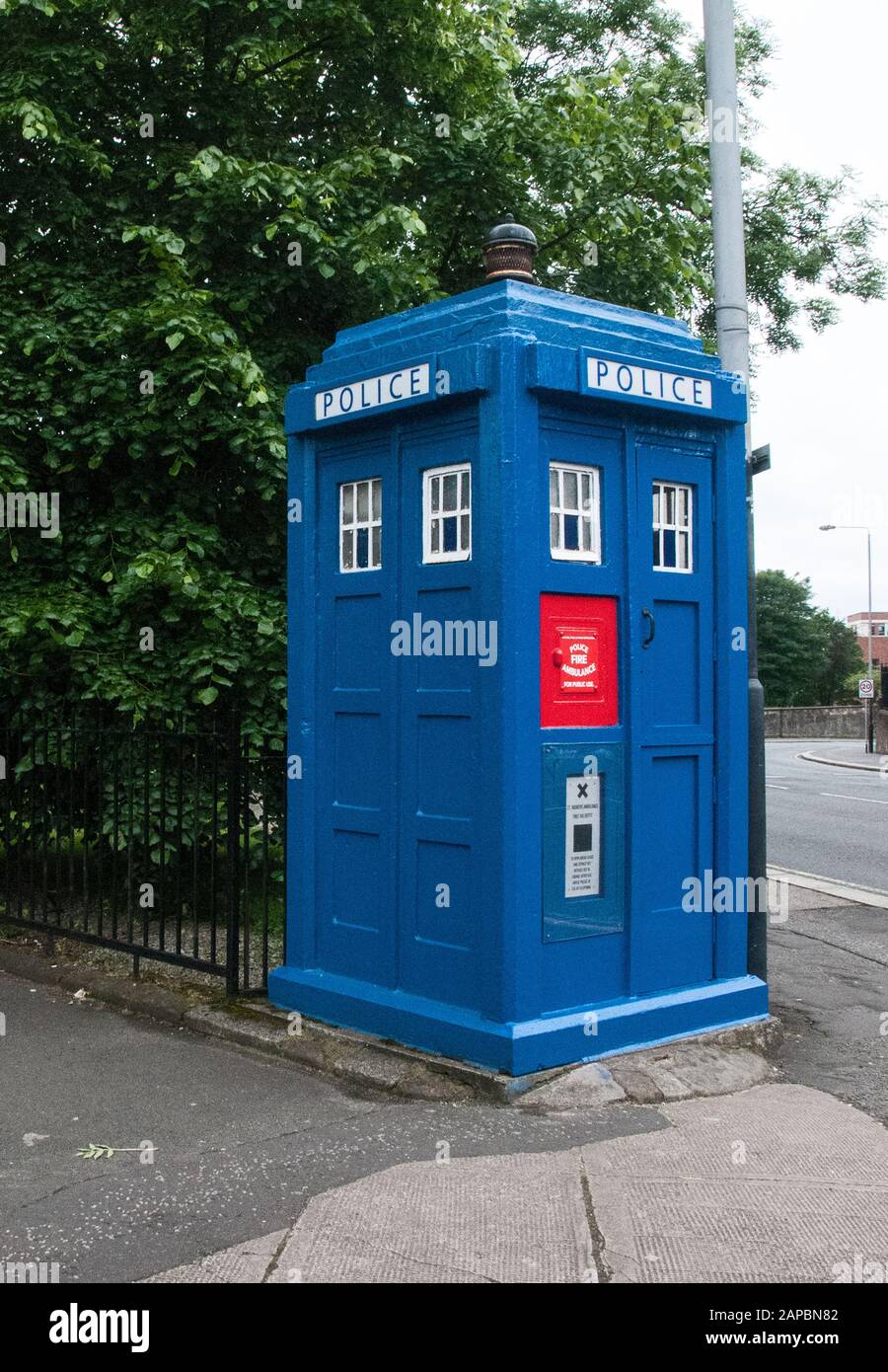 Around the UK - Glasgow - Blue Police Telephone Box Stock Photo - Alamy